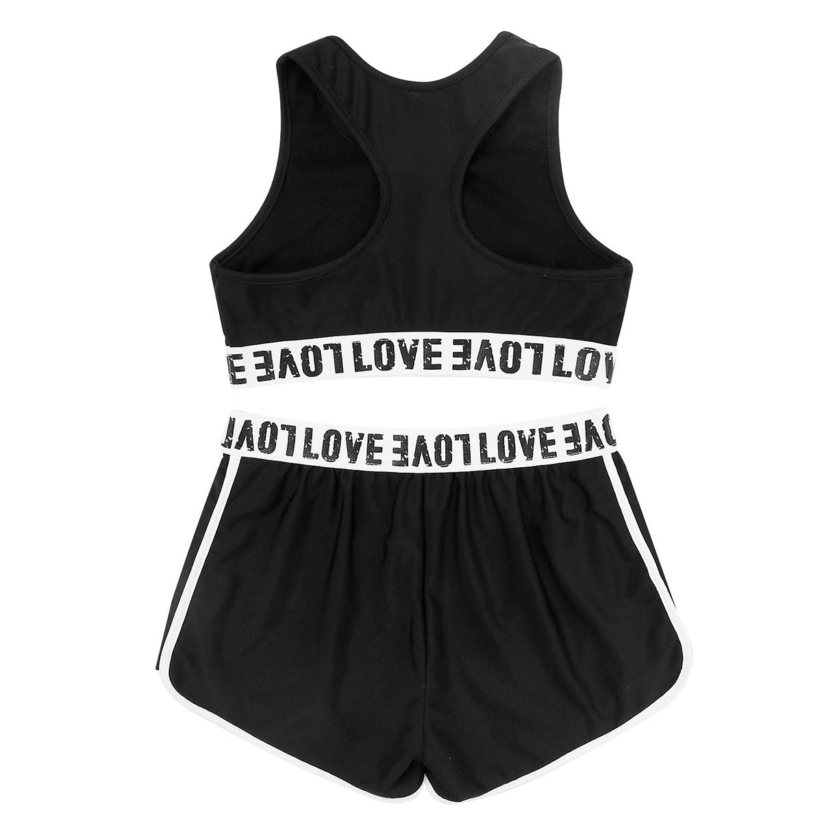 Moily Girls Two Piece Athletic Outfit Sports Bra Crop Top with Booty Shorts for Gymnastics/Dance/Workout Racer Black 7-8 Years