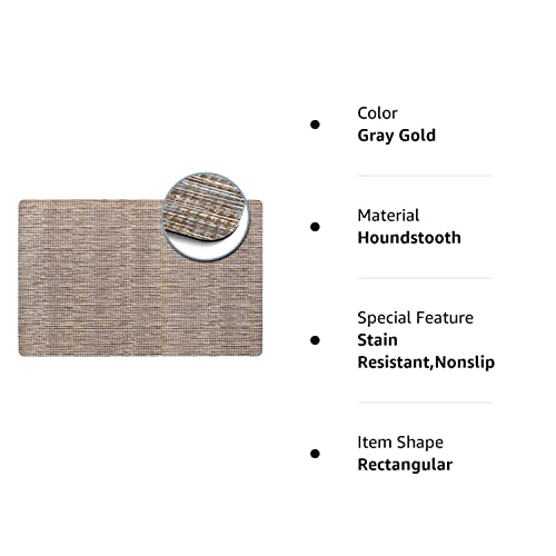SoHome Ultra Thin Indoor Door Mat Kitchen Mat, Low Profile Stain Resistant Nonslip Design, Machine Washable, 24" x 35", Gray Gold