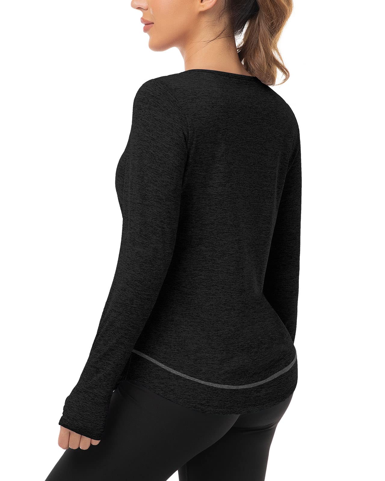 Soneven Women's Thermal Fleece Long Sleeve Workout Shirts Scoop Neck Running Loose Fit Basic Tops(Black, XX-Large)