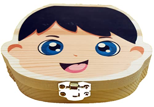 THINKELS-TECH Baby Tooth Box Wooden Kids Keepsake Organizer for Baby Teeth Cute Children Tooth Container to Keep the Childhood Memory (Boy)