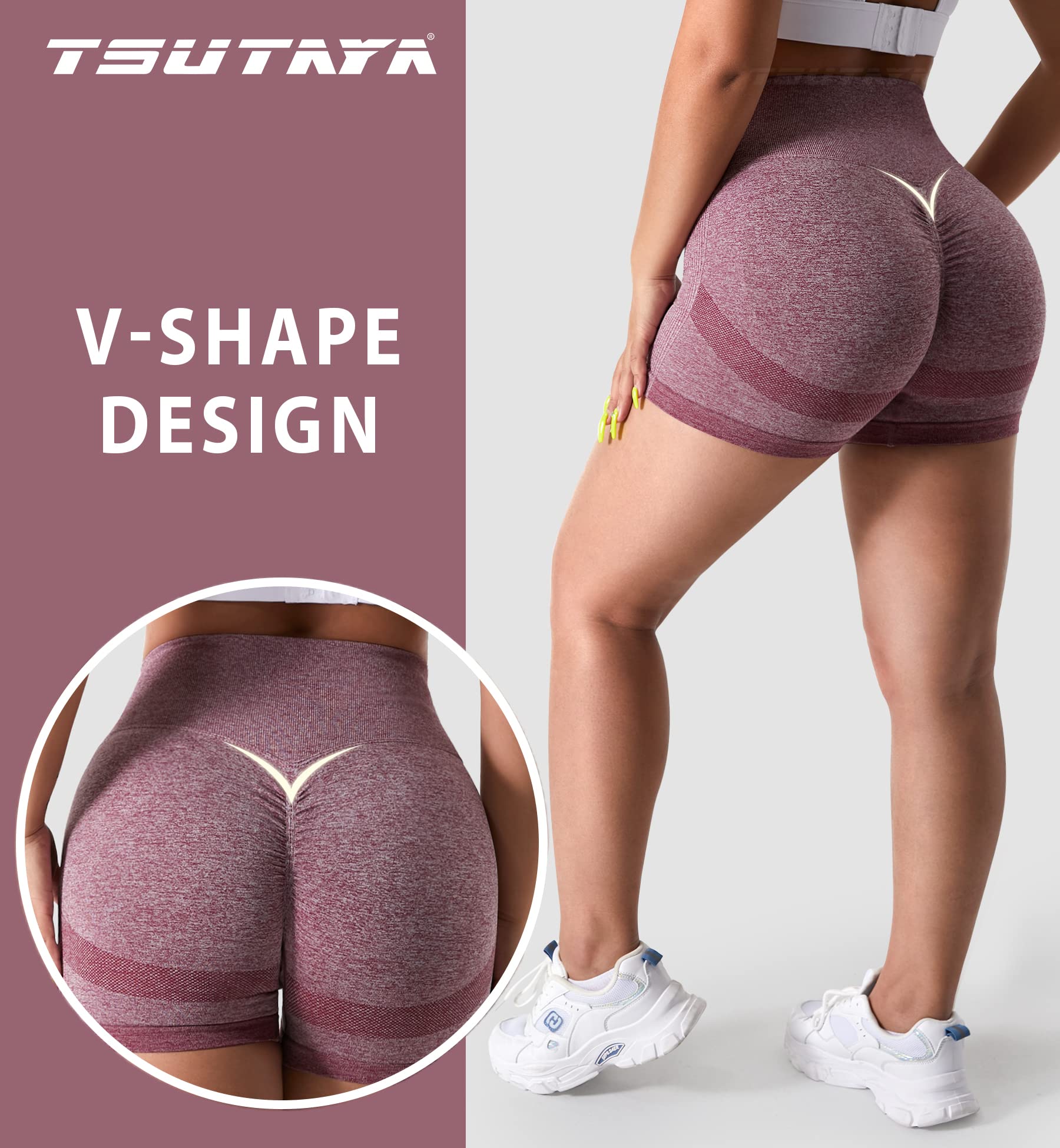 TSUTAYA Women Workout Gym Shorts 3.6" Seamless Scrunch Butt Shorts High Waisted Yoga Booty Shorts