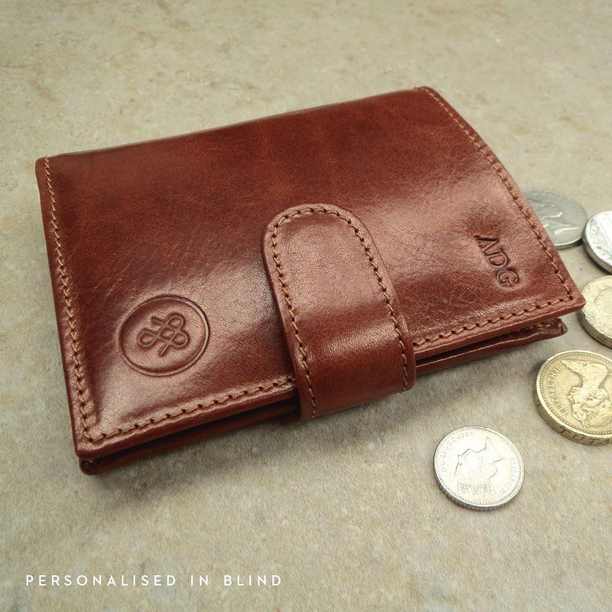 Maxwell Scott - Mens Compact Luxury Leather Mens Small Wallet with Button Fastener - Made in Italy - The Pietre Chestnut Tan