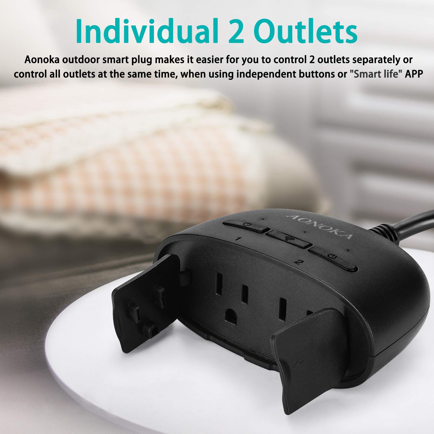 Outdoor Smart Plug, Outdoor Wi-Fi Outlet Heavy Duty with 2 Sockets, Programmable Timer Plug Compatible with Alexa, Google Home, IP64 Waterproof, Wireless Remote Control Timer by Smartphone 15A/1875W