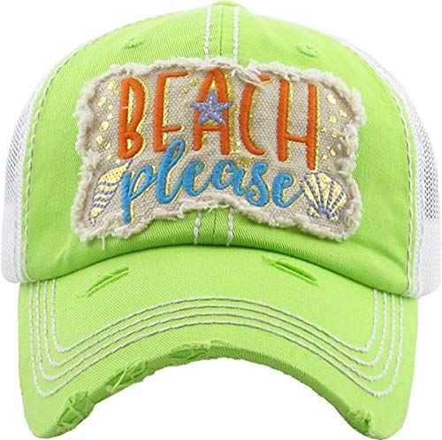 MIRMARU Women’s Baseball Cap Distressed Vintage Unconstructed Washed Cotton Embroidered Adjustable Hat (KBV1204 - Lime)