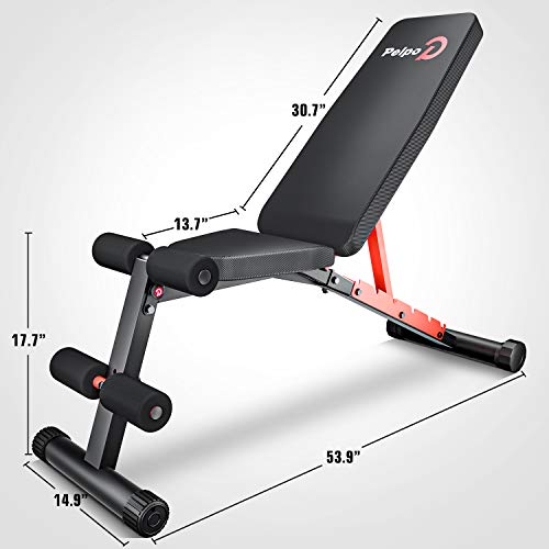 Pelpo Weight Bench for Full Body Exercise, Adjustable Workout Bench Press for Home Gym Strength Training And Weightlifting, Incline/Decline Utility Extension Bench Set For 6 Positions, Black Frame