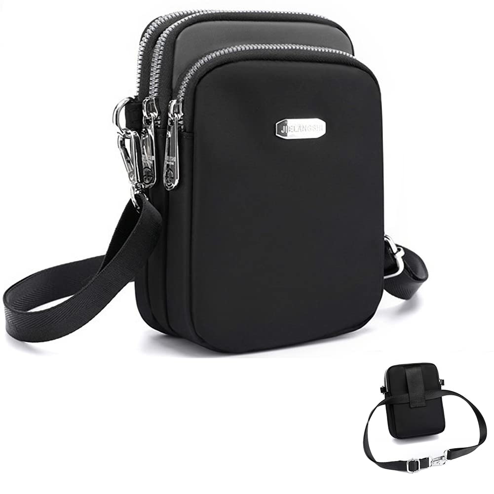 Small Crossbody Bags and Purses for Women,Nylon Cell Phone Bags with Headphone Jack. (Classic black 1)