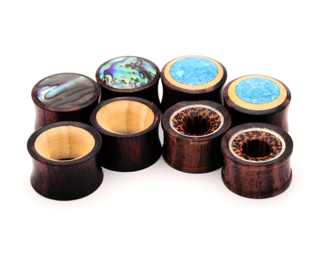 Mystic Metals Body Jewelry Set of 4 Pairs Wood Plugs with Inlays (9/16" (14mm))