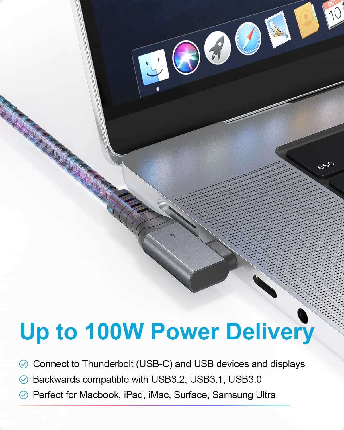 Thunderbolt 4 Cable, Right Angle Thunderbolt 4 Cable with 8K@30Hz Display/40Gbps Sync/100W Charging,Compatible with Thunderbolt 3/USB-C, for Macbook, imac, Thunderbolt Docking Station, External SSD
