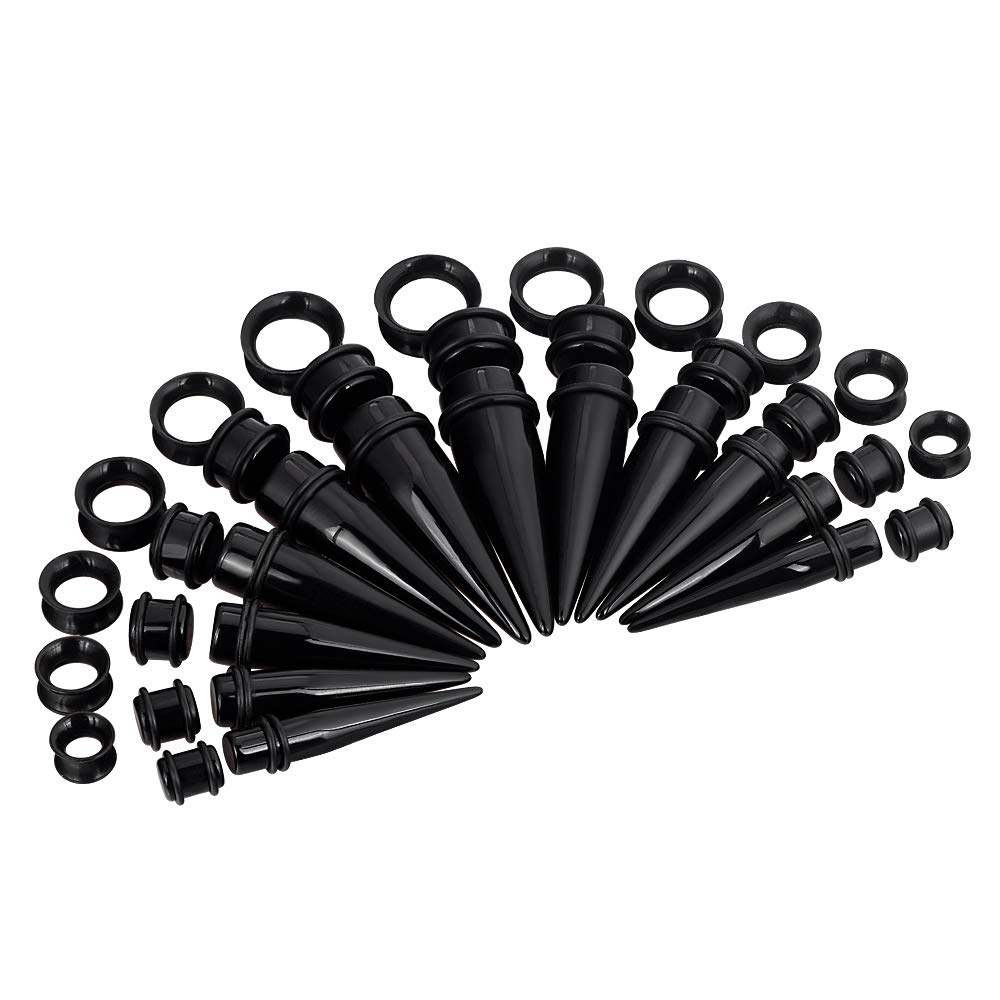 Oyaface 36PC Big Gauges Kit Ear Stretching 00G-20mm Acrylic Taper Plug Silicone Tunnels Piercing Kits Black