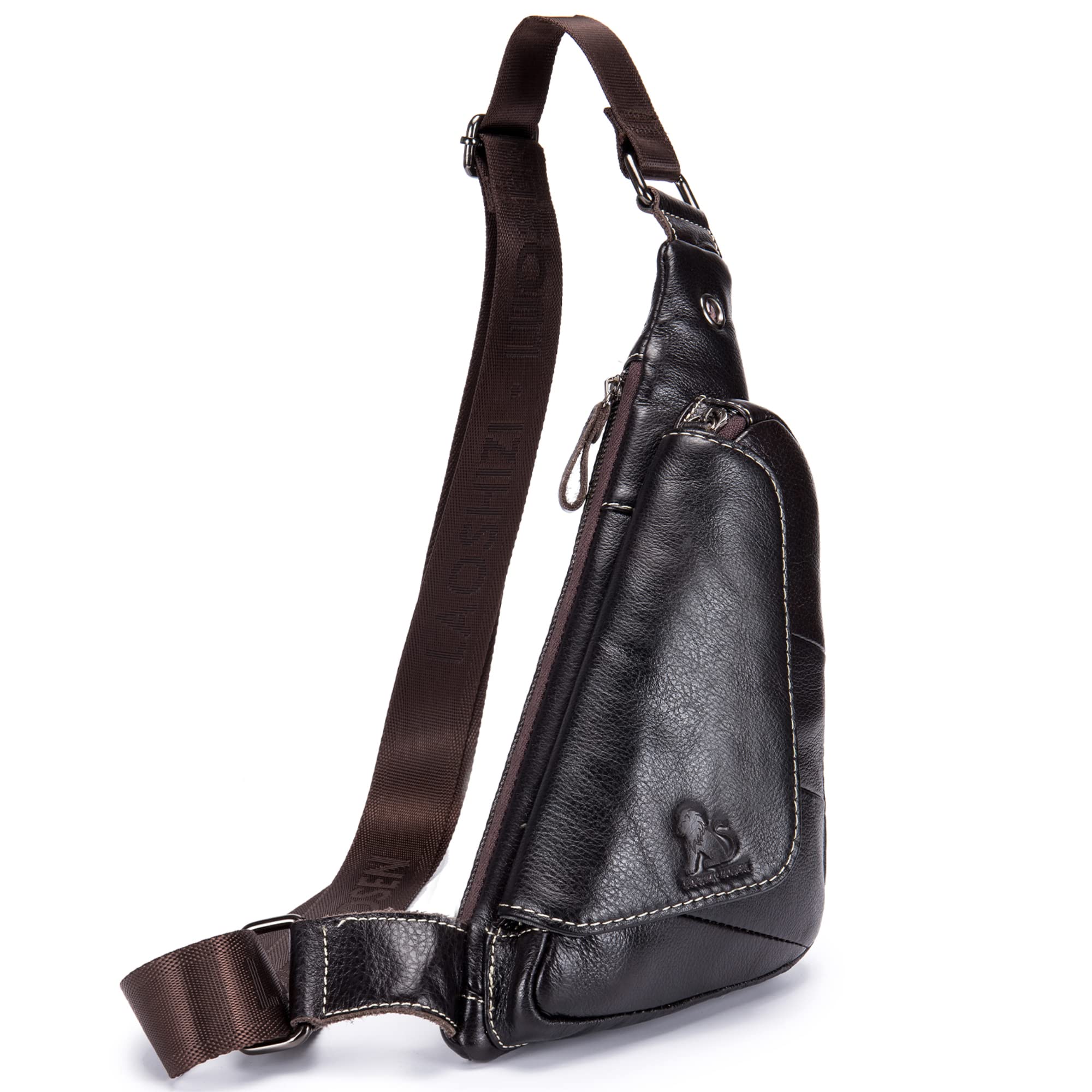 pundarika Genuine Leather Sling bag for men women casual crossbody backpack small shoulder bag chest bag-dark brown