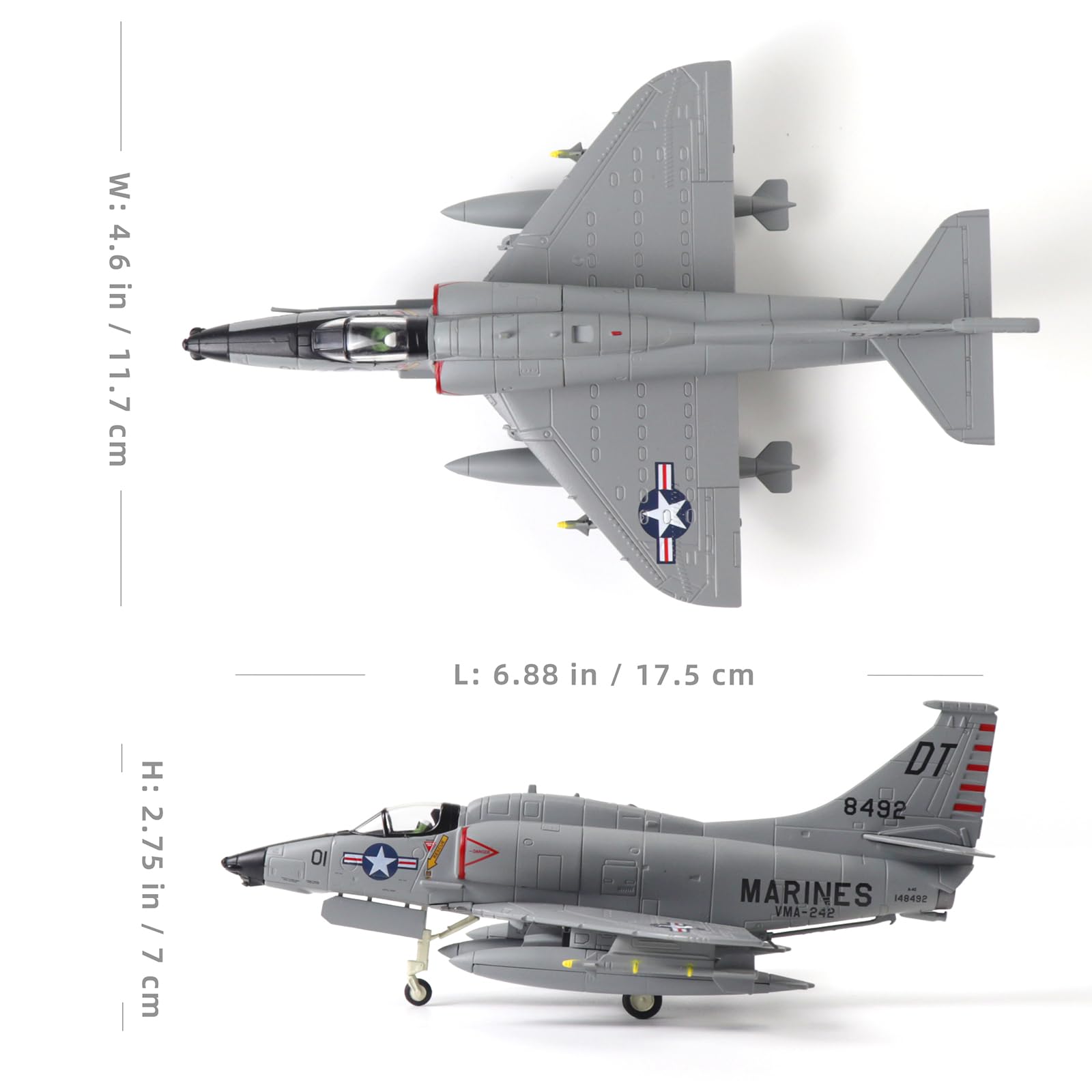 NUOTIE 1/72 A-4 Skyhawk Attack Pre-Build Diecast Metal Aircraft Model Kits U.S. Marine Corps Replica Military for Display Collection or Gift(VMA-242 1st Maw)