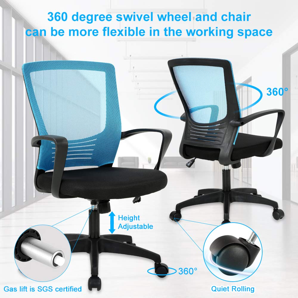 Office Chair, Home Office Desk Chair Mesh Task Chair with Lumbar Support Adjustable Computer Chair Rolling Swivel Chair with Arms for Working, Meeting