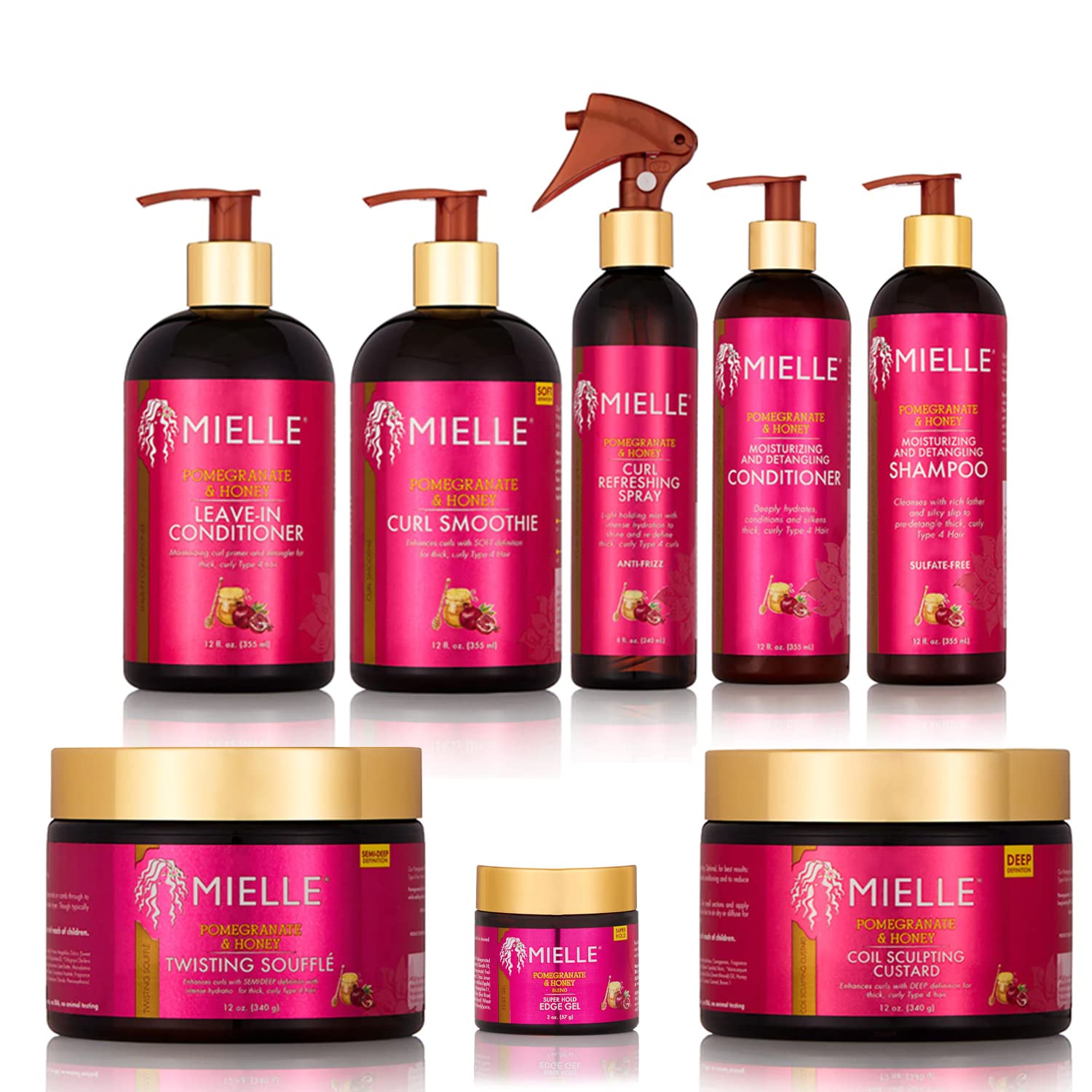 Mielle/Pomegranate & Honey/Sulfate-Free Shampoo/Conditioner/Leave-in Conditioner/Curl Smoothie/Curl Refreshing Spray/Twisting Souffle/Curl Sculpting Custard/Edge Gel/GIFT Set 8PCS