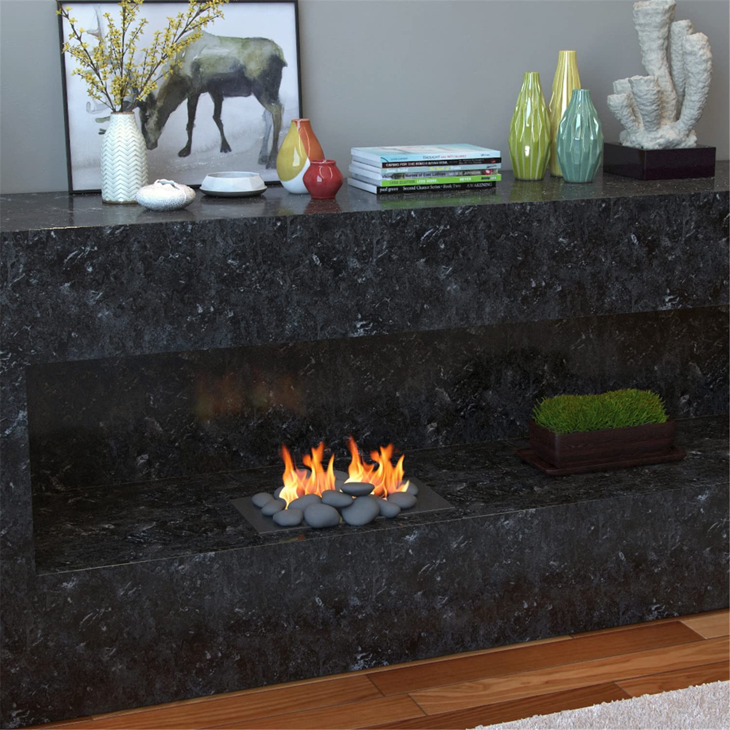 Regal Flame Set of 24 Light Weight Ceramic Fiber Gas Ethanol Electric Fireplace Pebbles in Gray