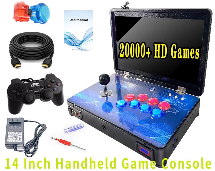 WYGaming Pandora Arcade Portable Retro Video Game Player Built-in 20000+ Classic Games 14 inch LED Integrated Recreation Arcade Emulator Console Compatible with FBA/N64/Arcade/MAME