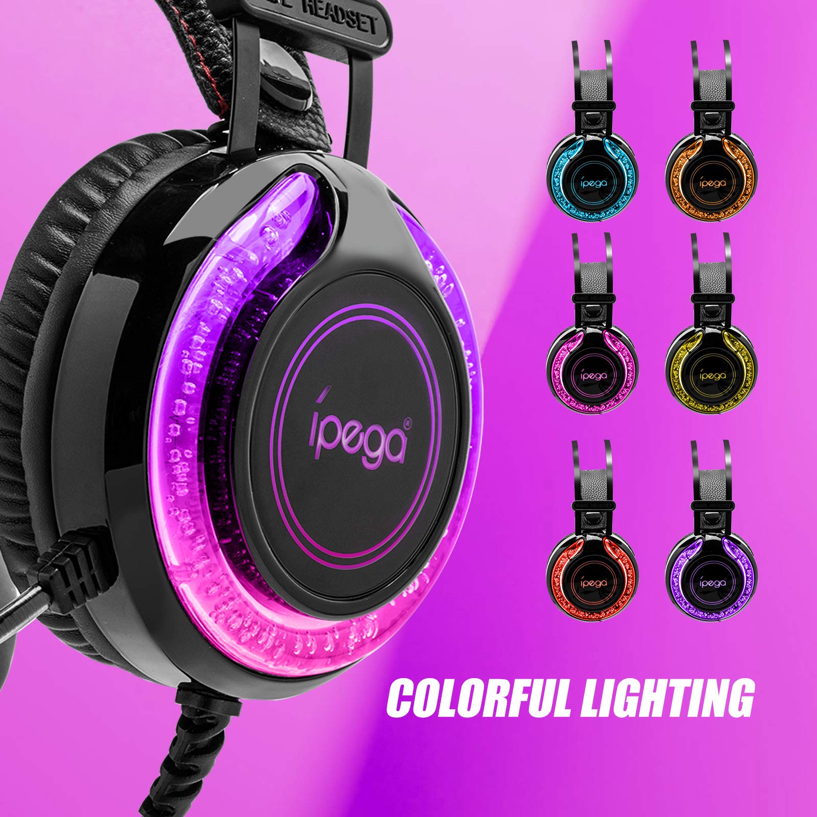 OLYGIVE Gaming Headet, Wired Headset for PS5 PS4 Xbox Switch PC, Noise Cancelling Over Ear Headset with Mic, LED Light, Bass Surround