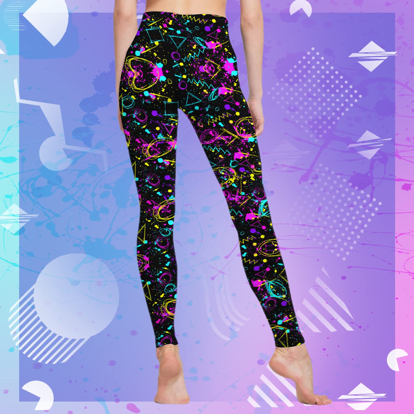 SKYNORA Women's Retro 80s High Waisted Tummy Control Neno Vintage 90s Workout Running Yoga Pocket Pants, Dinosaur, X-Large