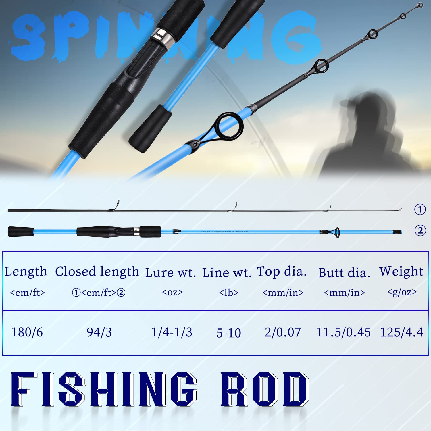 Sougayilang Fishing Pole, Composite Graphite & Glass Blanks Spinning Rod Combo, 2Pc Fishing Rod with EVA Handle Casting Rod-6ft Spinning
