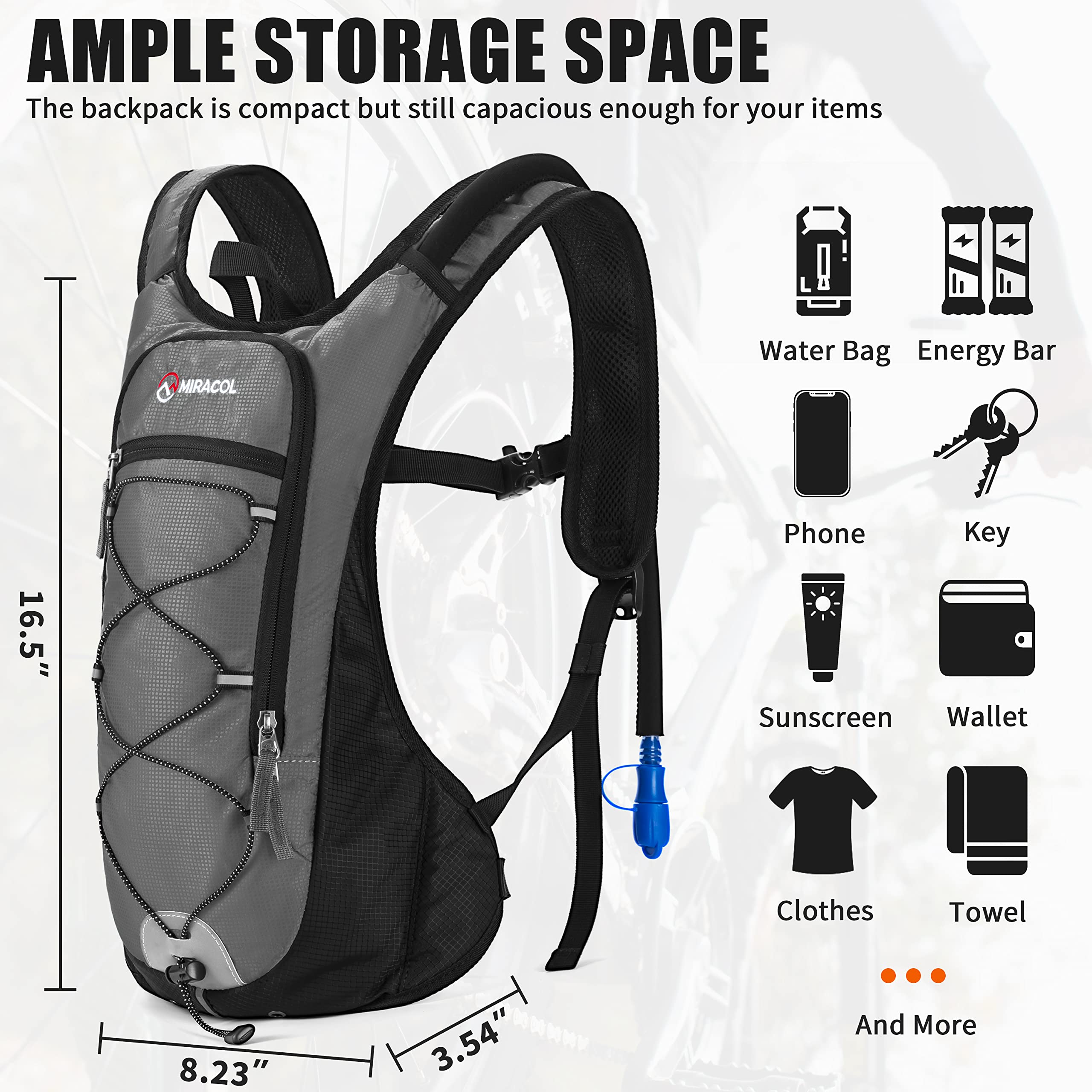 MIRACOL Hydration Pack Water Backpack - Water Pack with 2L Water Bladder - Hydration Backpack Hydropack for Running Biking Cycling Hiking Rave Festival