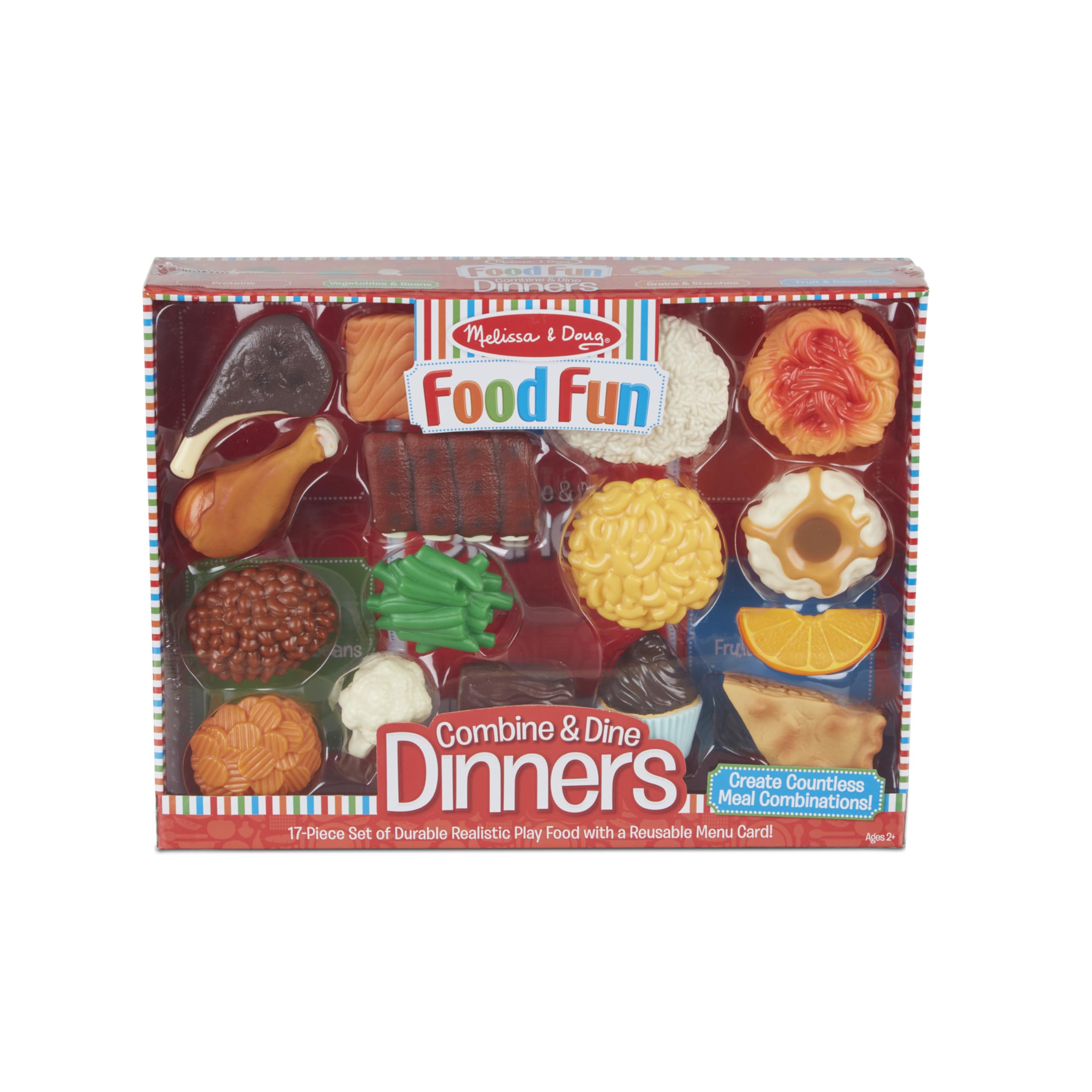 Melissa & Doug Food Fun Combine & Dine Dinners - Red - Realistic Play Food For Kids Kitchen, Pretend Play Food Set For Kids Ages 3+