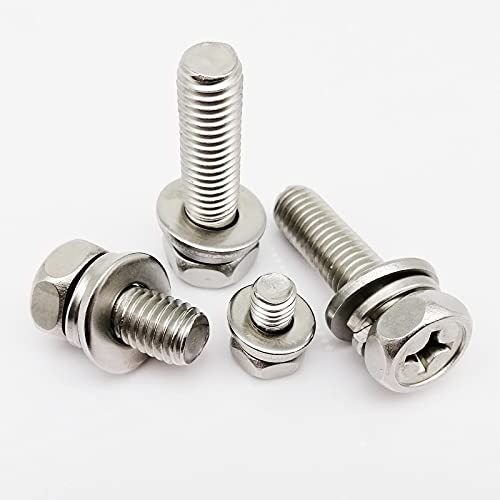 ZFX-WAHSER, M3 M4 M5 M6 M8 Stainless Steel Cross Phillips External Hex Hexagon Head SEM Screw Flat Washer Spring Gasket Assemble Bolt (Color : 60mm, Size : 10pcs M5)