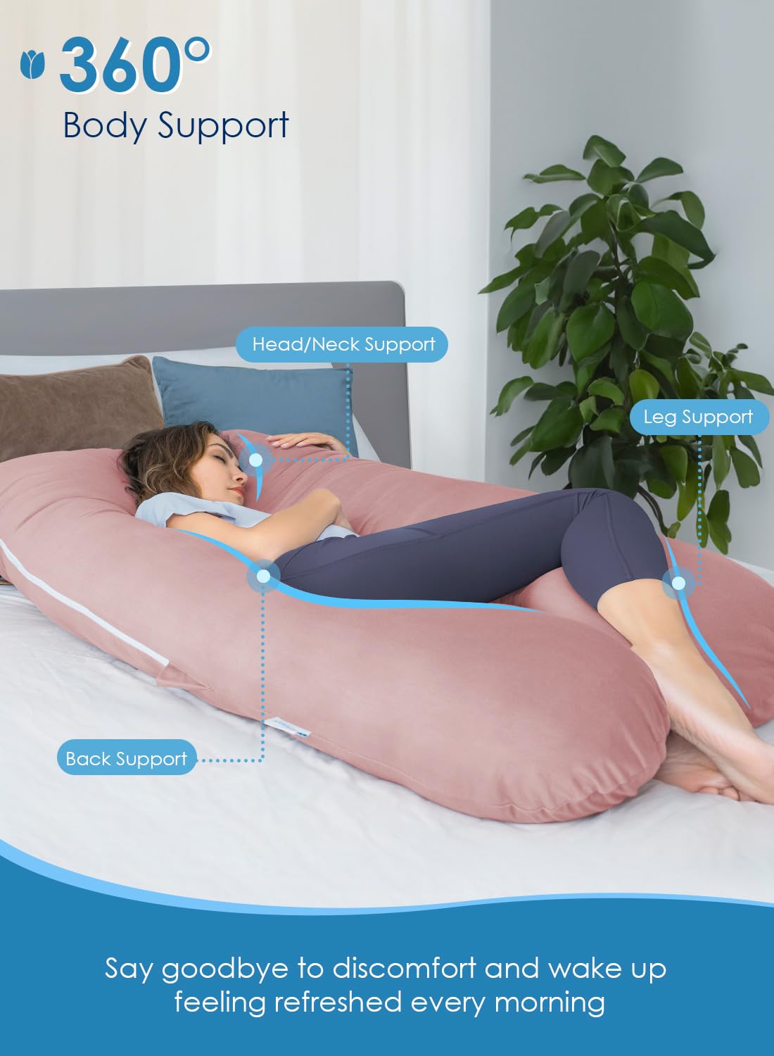 QUEEN ROSE Pregnancy Pillows for Sleeping, Cooling U Shaped Body Pillow, Maternity Pillow for Pregnant Women with Silky Soft Cover, Pink