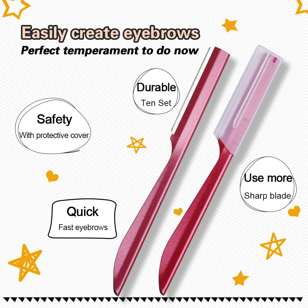 Miss Gorgeous London Eyebrow Razor, Eyebrow Razor Shaper for Men and Women, Grooming Shavers (red-10pcs)