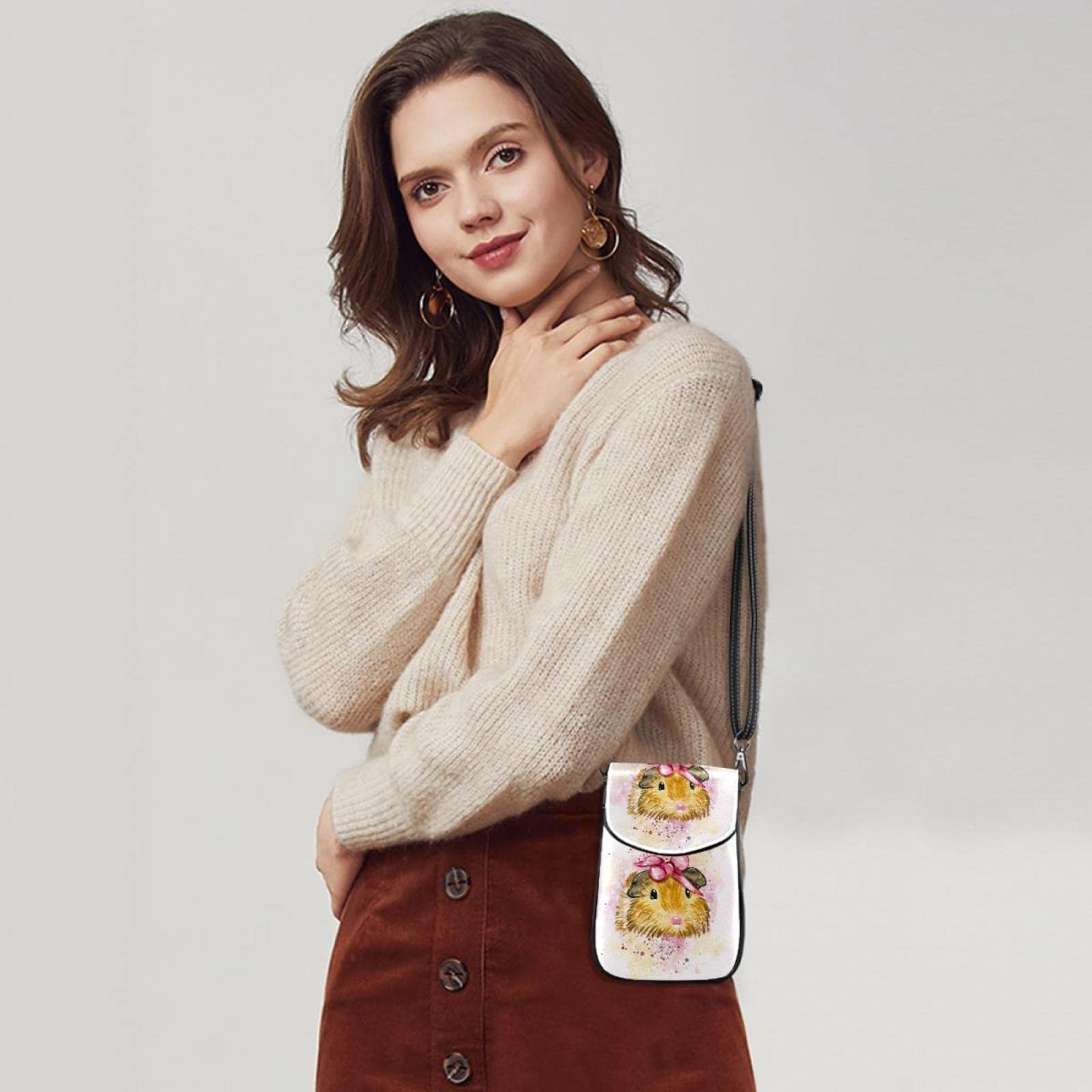 Small Crossbody Cell Phone Purse Wallet for Women Lovely Watercolor Guinea Pig-01