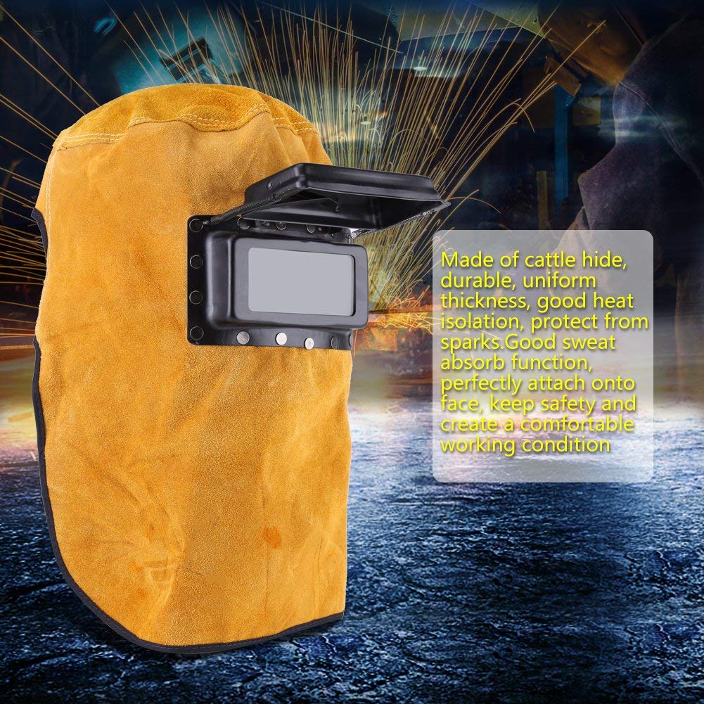 Welding Helmet, Heat Resistant Breathable Welding Mask with Lens, Leather Mask for TIG MIG ARC Weld Hood Helmet