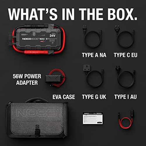 NOCO Boost Max GB251 3000 Amp 24-Volt UltraSafe Portable Lithium Jump Starter Box, Battery Booster Pack, and Commercial Jumper Cables for Gasoline and Diesel Engines Up to 32-Liters