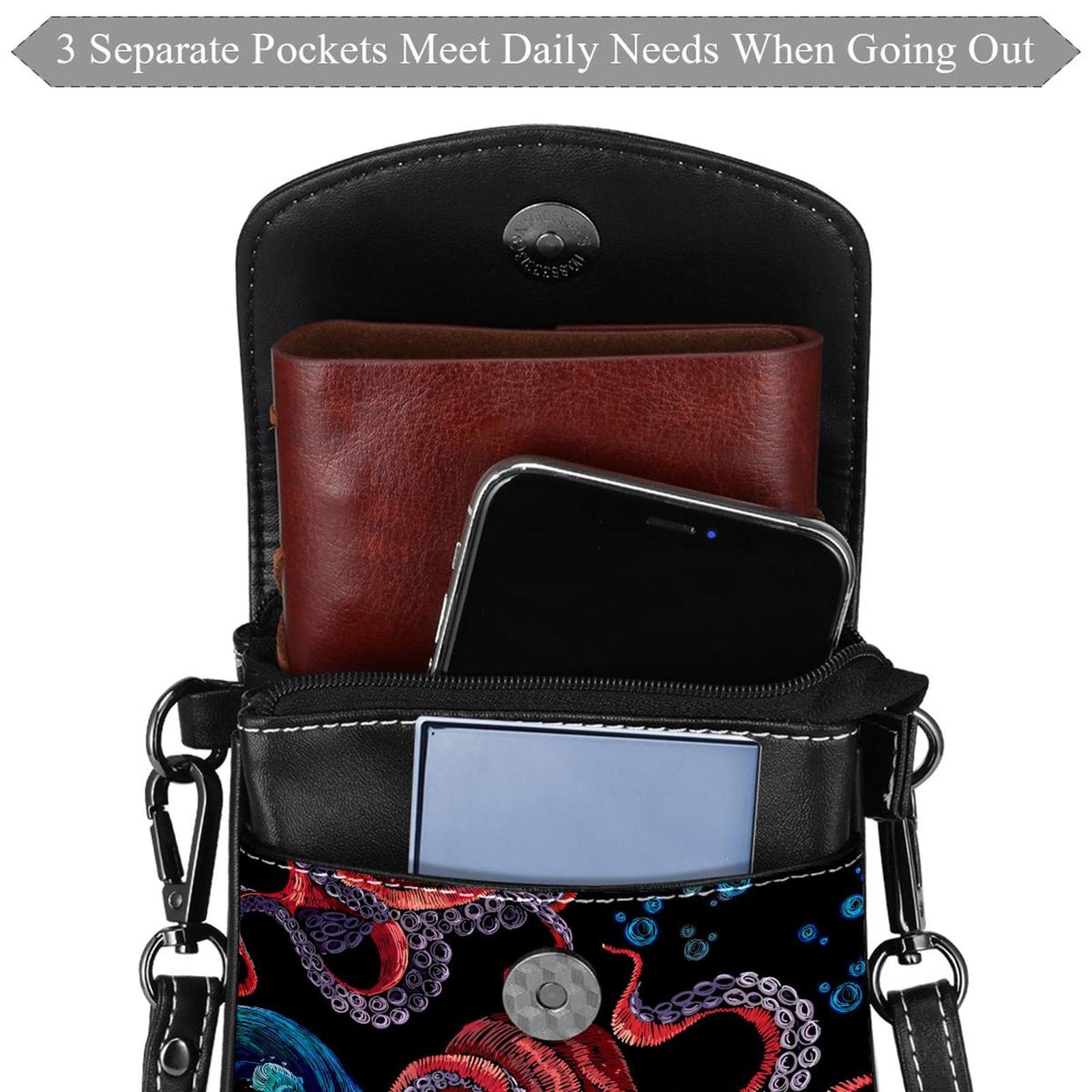 Small Crossbody Bag Octopus Fish Cell Phone Purse Wallet