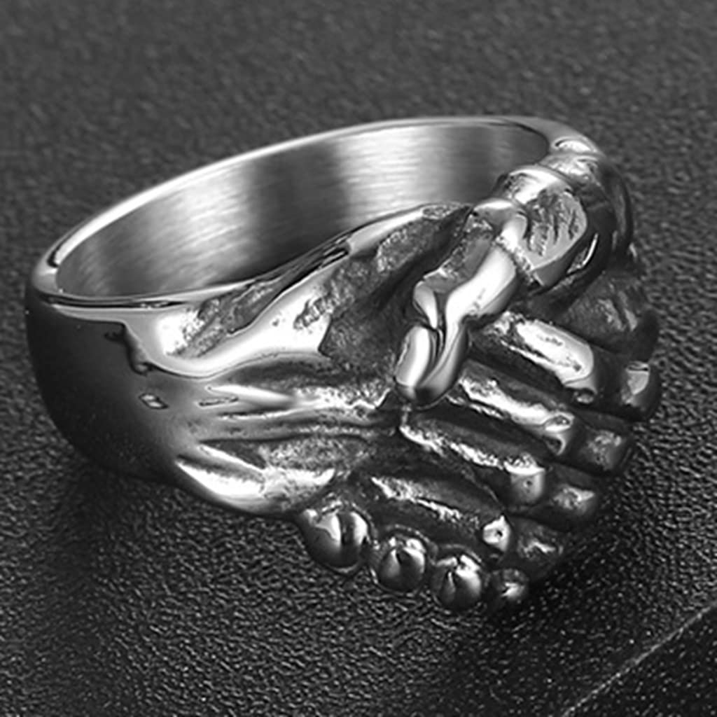Retro Vintage Stainless Steel Hand Shaking Promise Statement Biker Cocktail Party Ring (Grey, 11)