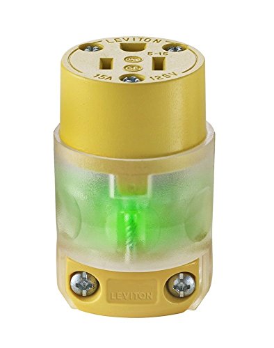 Leviton 515CV-LIT 10 Pack 15 Amp Straight Blade Grounding Lighted Connector, Yellow