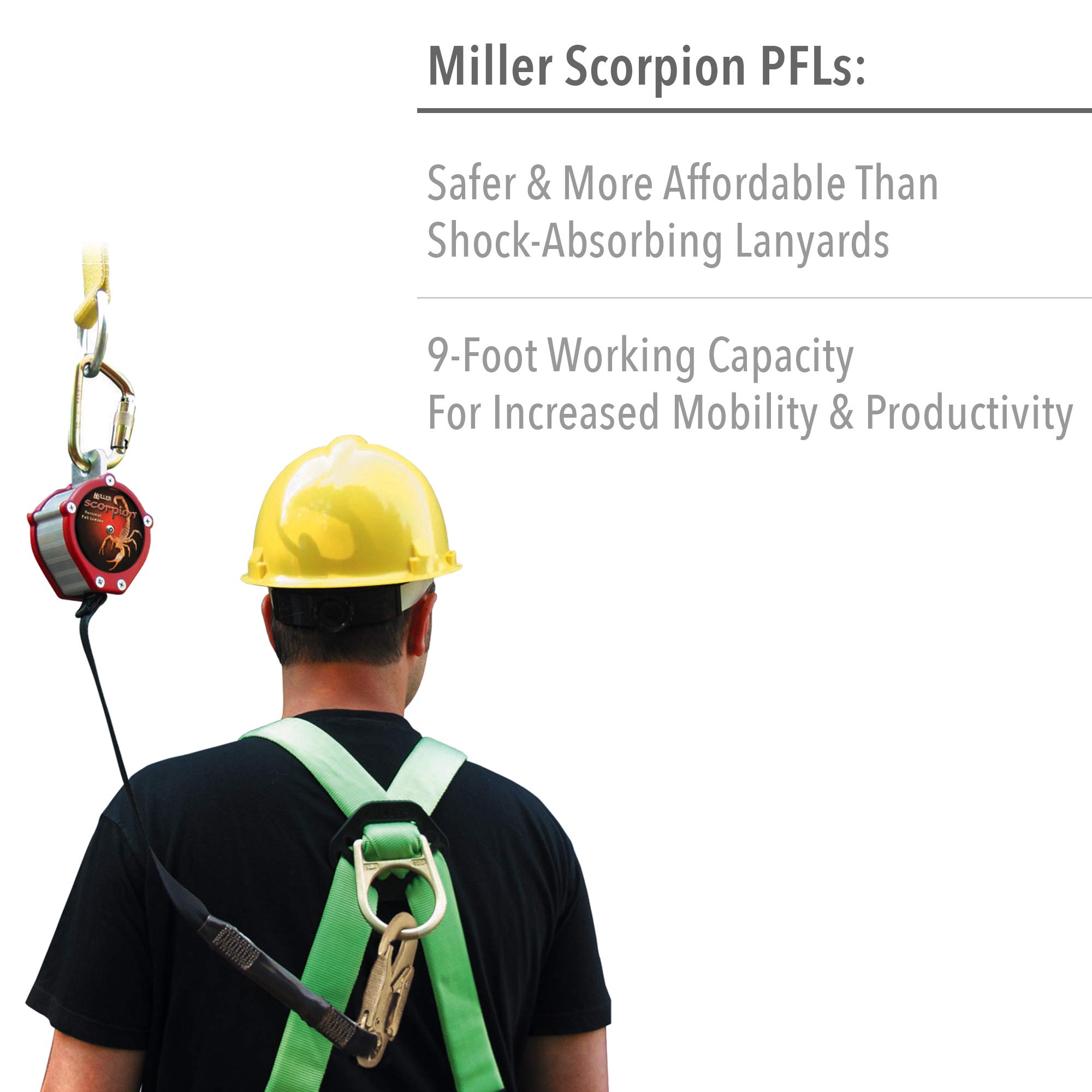 Miller Scorpion 9-Foot Personal Fall Limiter with D-Ring Swivel Hook & Steel Locking Snap Hook, 310 lb. Capacity (PFL-5/9FT)