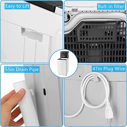 Portable Washing Machine with Drain Pump - Compact Washer 17.8 Lbs Capacity 2.4 Cu.ft - Portable Washer and Spin Dryer Combo/10 Programs and 8 Water Levels - Full-Automatic for Apartment/Dorm/RVs