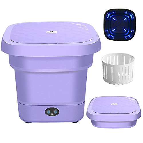 Portable Washing Machine - Foldable Mini Portable Washer Lightweight Washing Machine with Drain Basket for Camping, Travelling, Apartment, RV, Underwear, Personal (Purple)