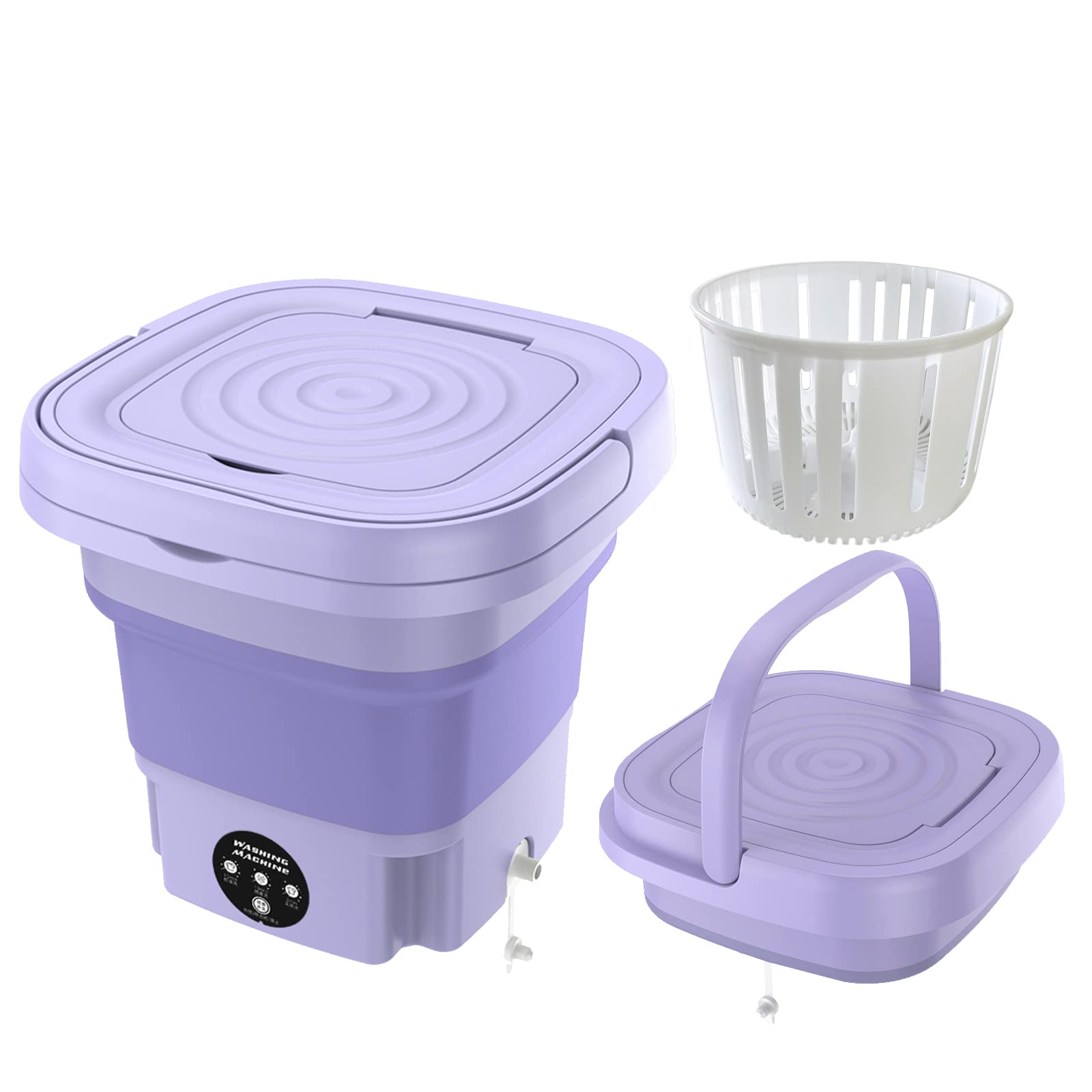 Portable Washing Machine, Foldable Mini Washer for Baby Clothes, Underwear Bra Intimates Delicates Socks or Apartment, Camping, RV, Travel, Business Trip (110V-240V), With US Adapter, Purple Color