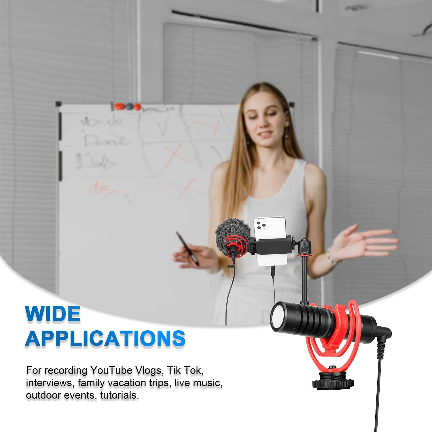MOURIV Shotgun Video Microphone with Shock Mount, Deadcat Windscreen, Case Compatible with iPhone/Android Smartphones, Canon EOS/Nikon DSLR Cameras Camcorders for Live Streaming Audio Recording