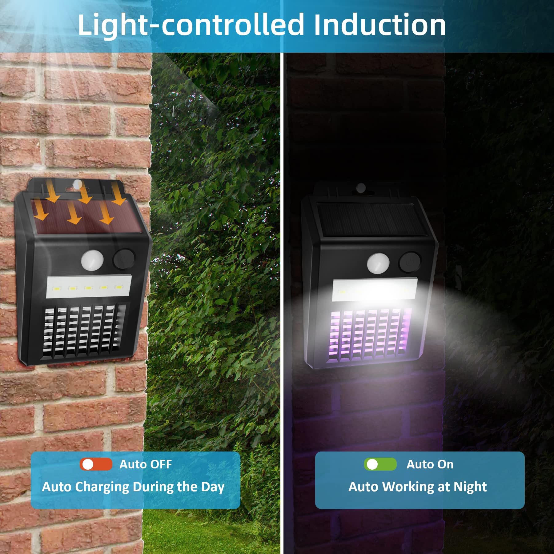 X-PEST Solar Bug Zapper, 3-in-1 Solar Mosquito Zapper Outdoor, Motion Sensor LED Lights for Illumination and Eliminate Gnats, Bugs, Moths, Mosquitoes, 2 Pack Mosquito Killer Trap for Outdoor Use