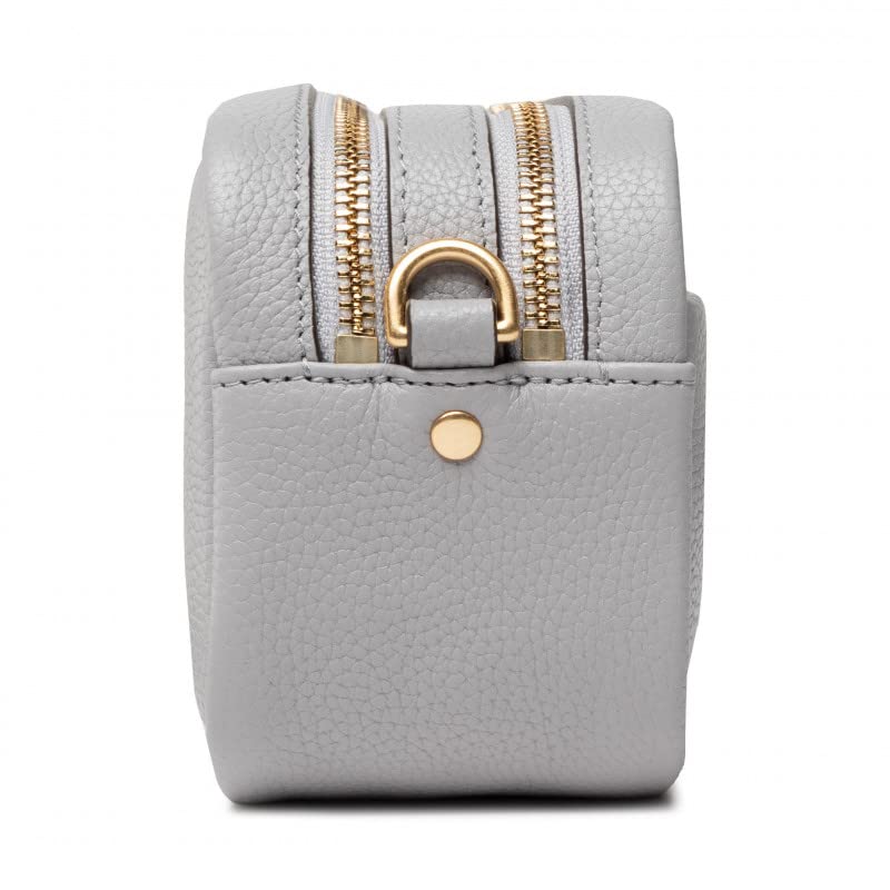 Tory Burch Women's Bay Gray Pebbled Leather Messenger Crossbody Handbag