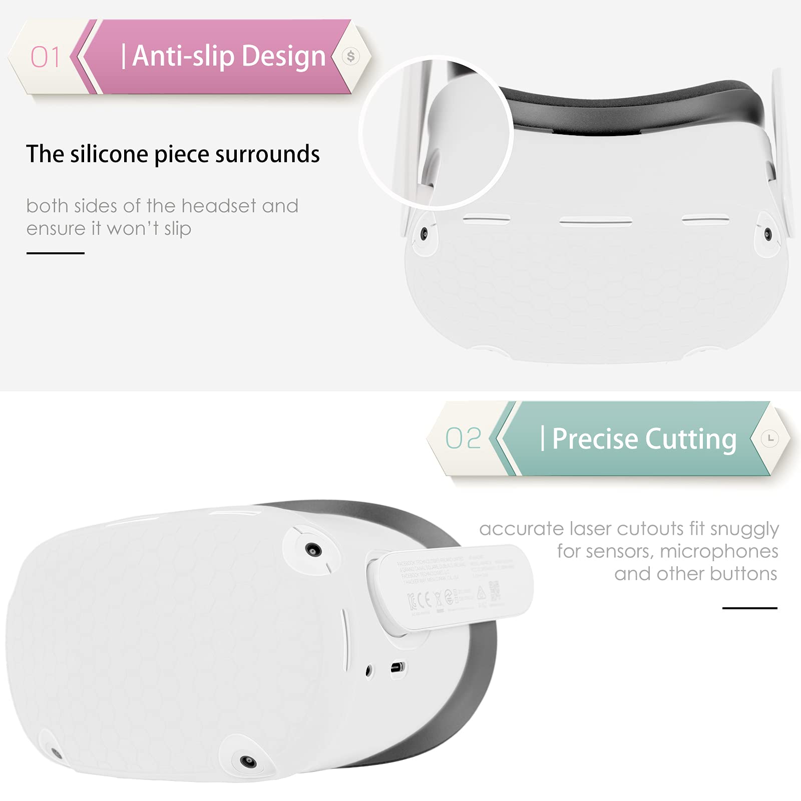 Protective Shell Cover for Quest 2 Oculus Accessories VR Silicone Skin Front Face Protector Hood Kit Anti Dust Anti Scratch Preventing Collisions (Translucent)