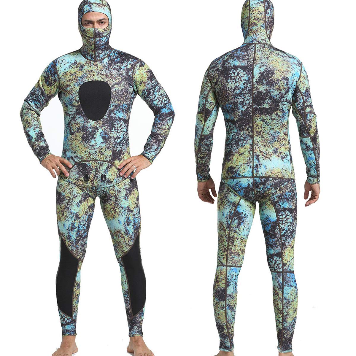 Nataly Osmann Camo Spearfishing Wetsuits Men 3mm /1.5mm Neoprene 2-Pieces Hooded Super Stretch Diving Suit