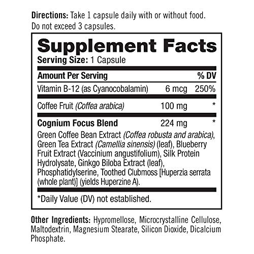 Natrol Cognium Focus Capsules, Improve Focus and Concentration, Brain Health Support, Dietary Supplement, Drug Free, 60 Capsules