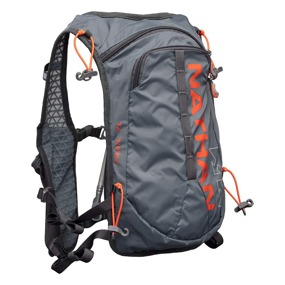 Nathan TrailMix Running Vest/Hydration Pack. 7L (7 Liters) for Men and Women | 2L Bladder Included (2 liters). Zipper, Phone Holder, Water (Blue, One Size Fits Most)