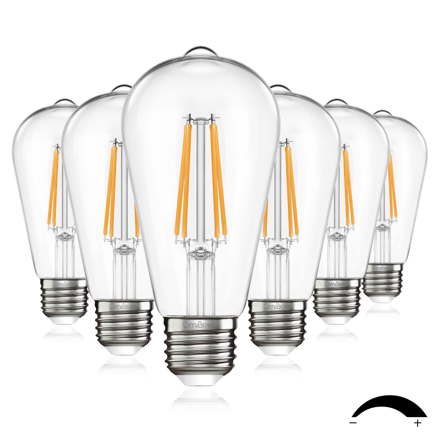 OmiBrite Dimmable Led Light Bulb, Vintage Edison Light Bulbs 60W Equivalent, Bright Daylight 2700K Incandescent Daylight Bulbs, CRI 90 Eye Protection, E26/E27 Base, ST64 (6 Pack)