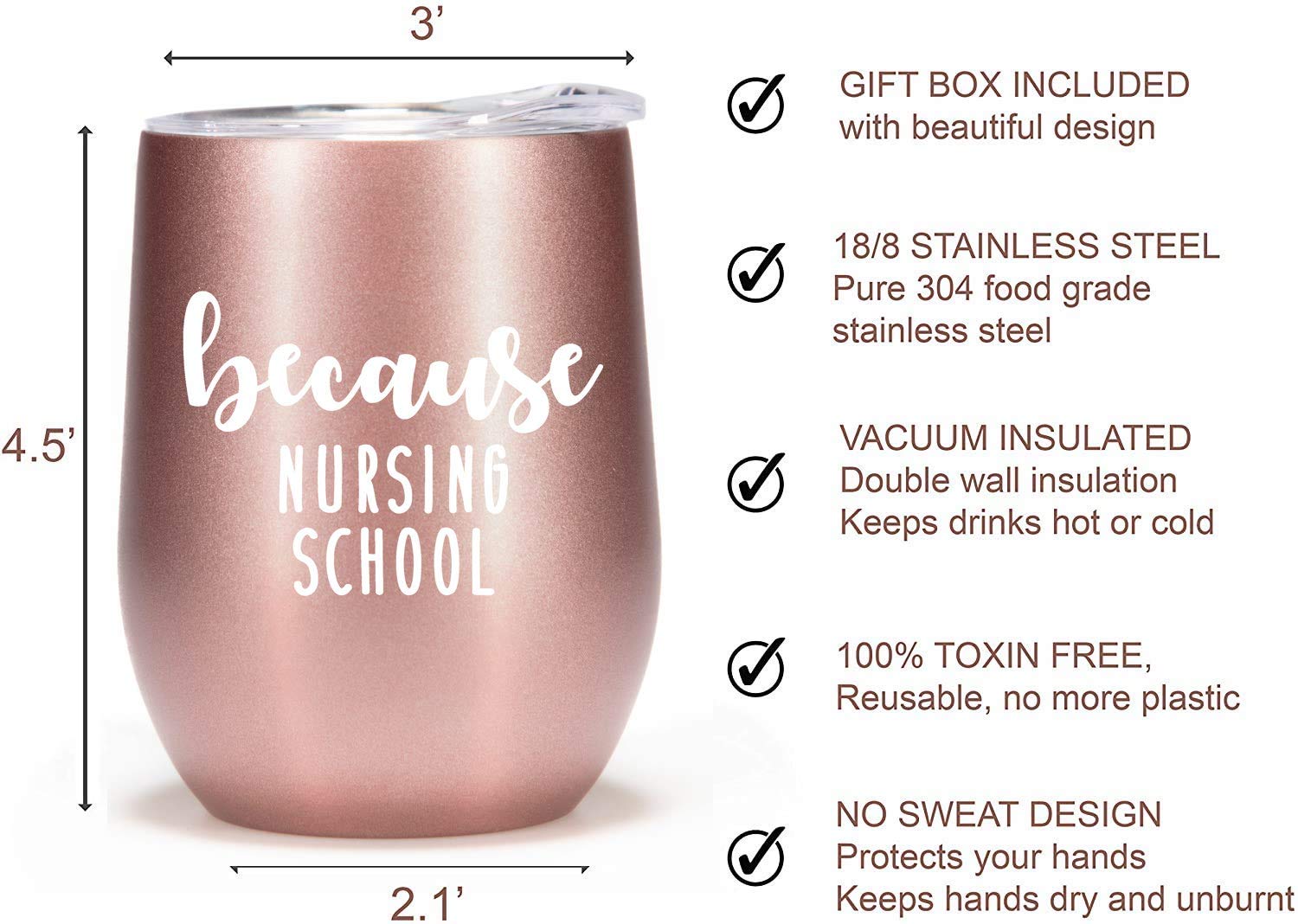 Nursing Student Gifts - 12oz Wine Glass Tumbler Cup- Because Nursing School Graduation Gift, Future Nurse Coffee Mug