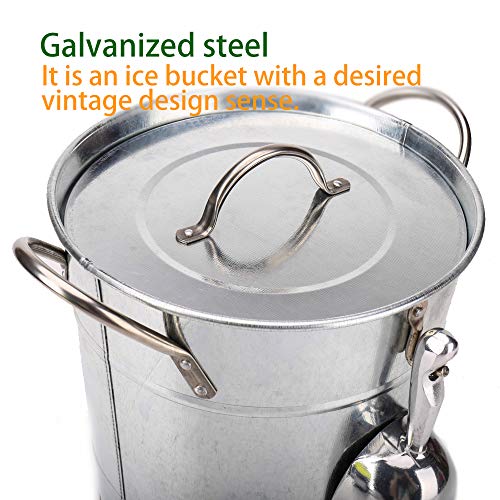T586 4L Silver Metal Galvanized Double Walled Ice Bucket Set With Lid And Scoop