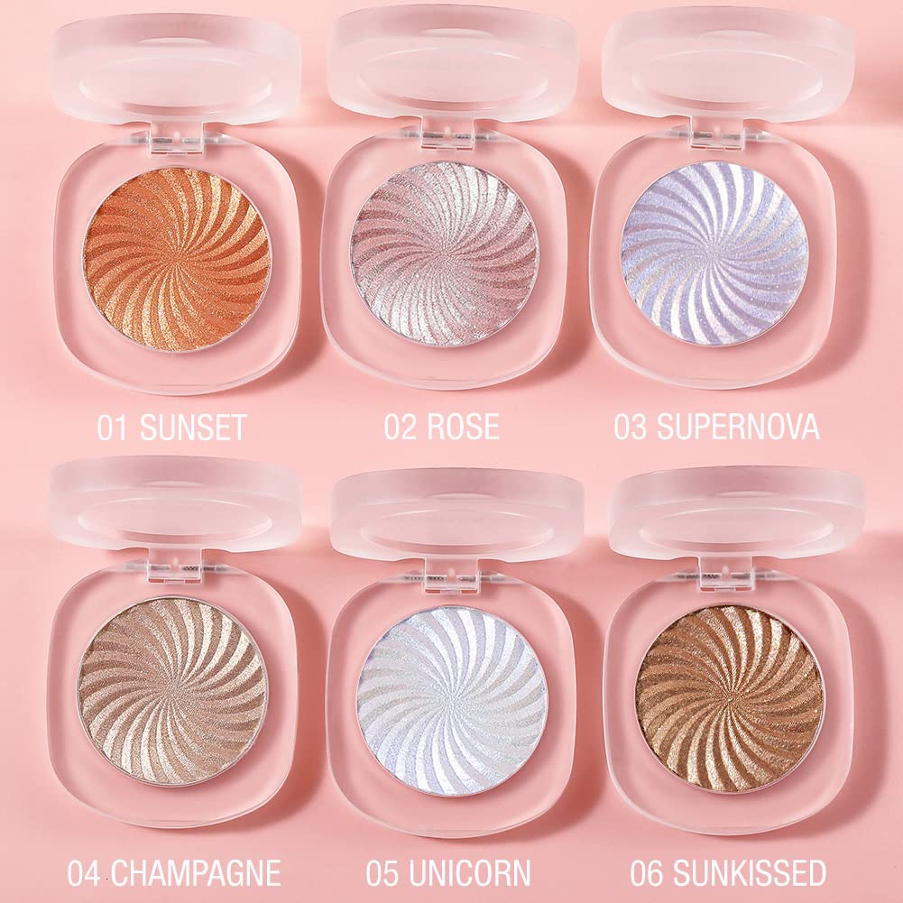 TINTARK Cream Highlighter Makeup Palette, Glow Highlighters Makeup Powder, Suit for Cheeks, Body, Eyeshadow, Silver Light Pink Rose Gold Purple Champagne, Vegan, Talc Free (03)