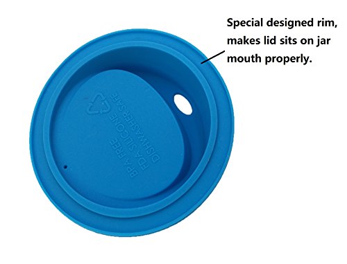 THINKCHANCES Reusable Food Grade BPA Free Silicone Sip Coffee Juice Drinking Lid Kit with Stainless Steel Rings for Mason, Ball, Canning Jars, Pack of 4 Sets (Regular Mouth,Oval Drinking Hole)