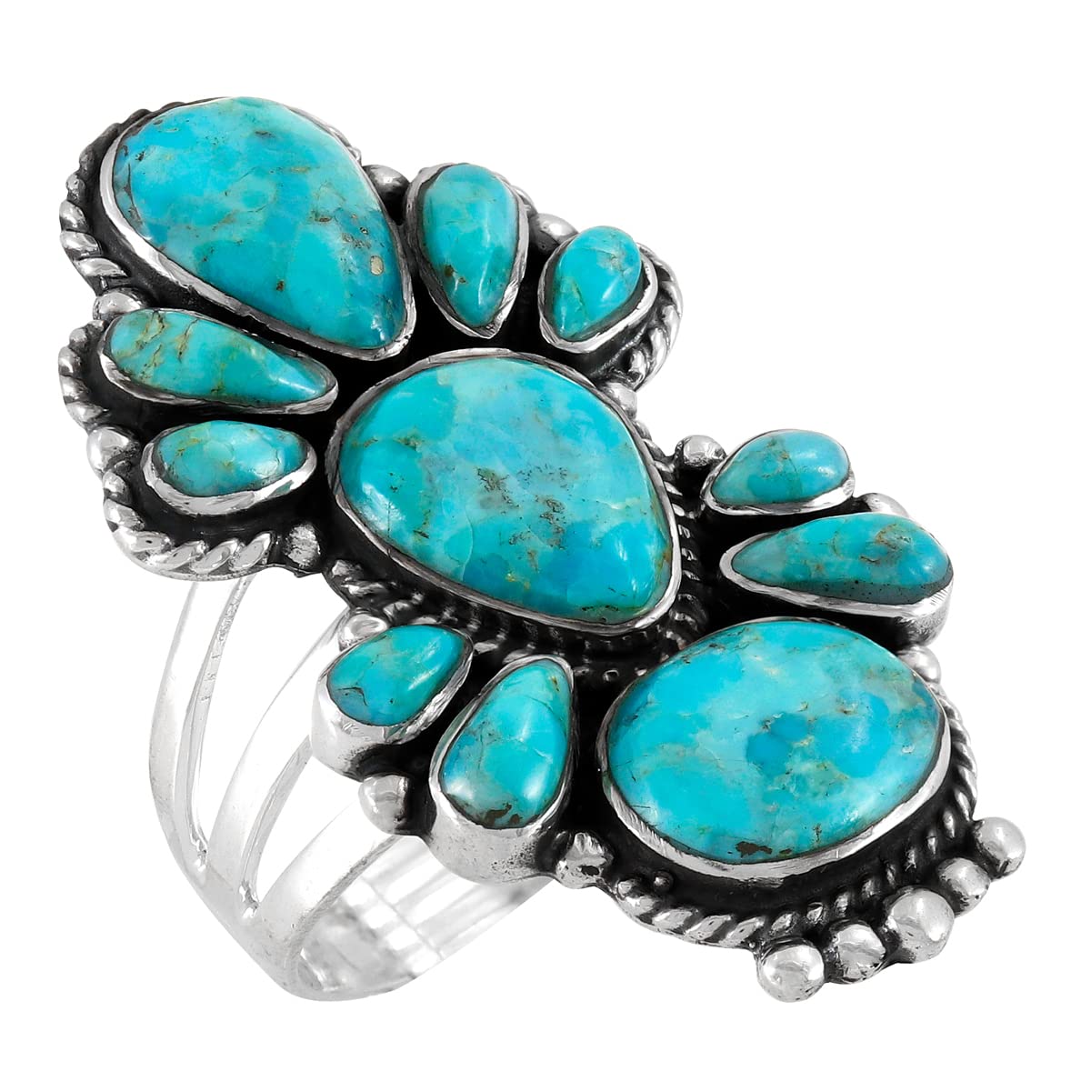 Turquoise Ring Sterling Silver 925 Genuine Gemstones Size 6 to 11 (Turquoise) (11)
